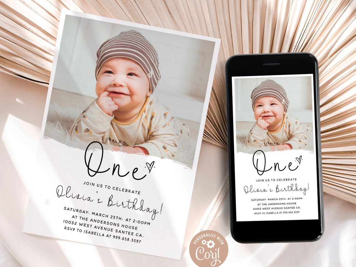 1st Birthday Invitation Modern First Birthday Invitation - Etsy