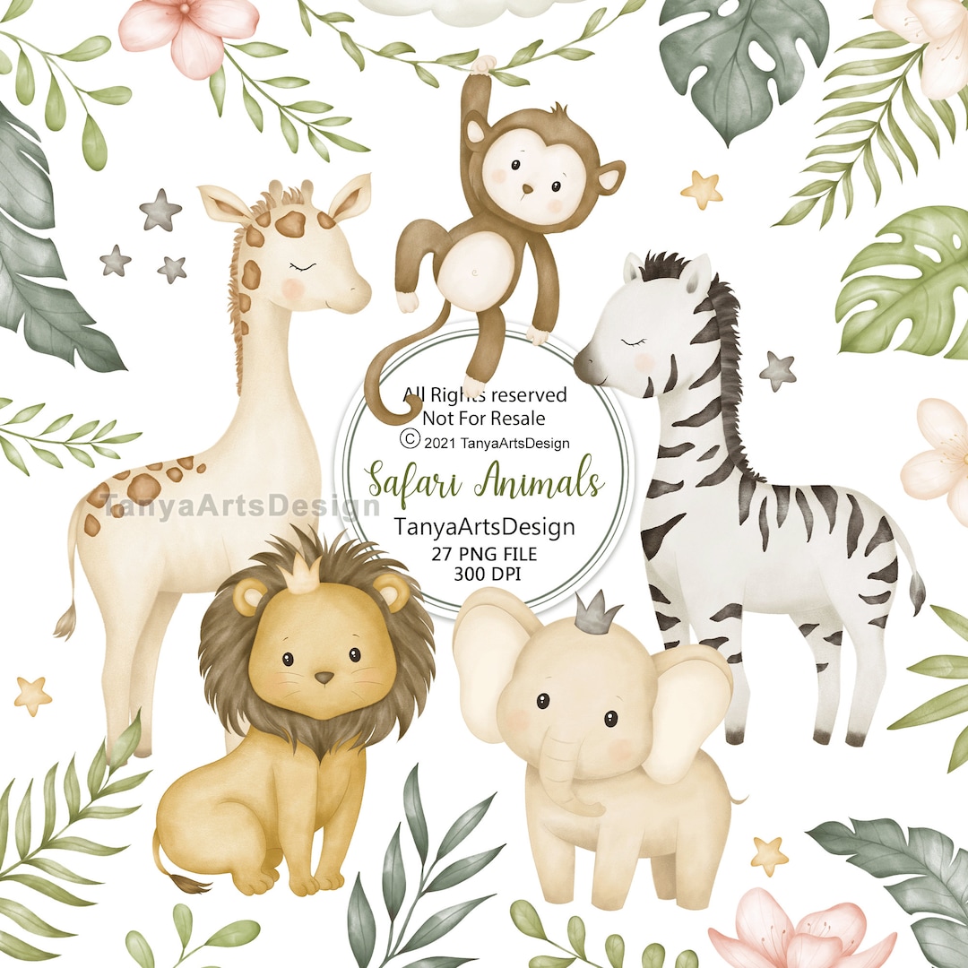 Watercolor Safari Animals Clipart, Cute Safari Animals Clipart PNG ...