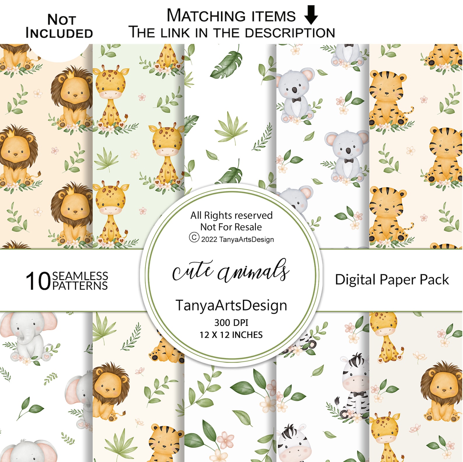 Watercolor Safari Jungle Animals Clipart, Cute Baby Safari Animals PNG ...