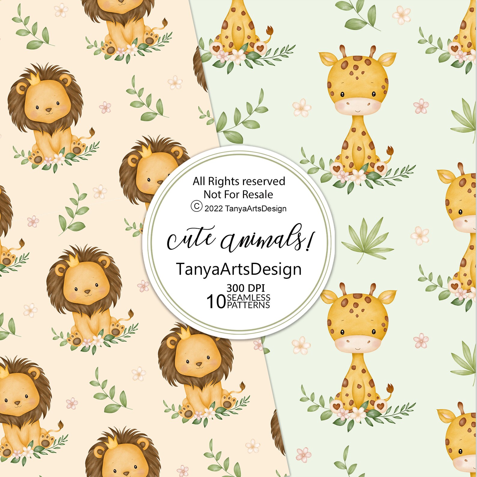 Watercolor Safari Animals Digital Paper Cute Baby Safari - Etsy