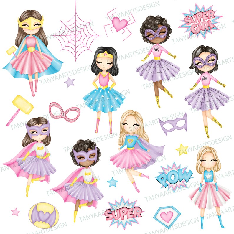 Super Girl Clipart Cute Superhero Girl Clipart Watercolor - Etsy UK