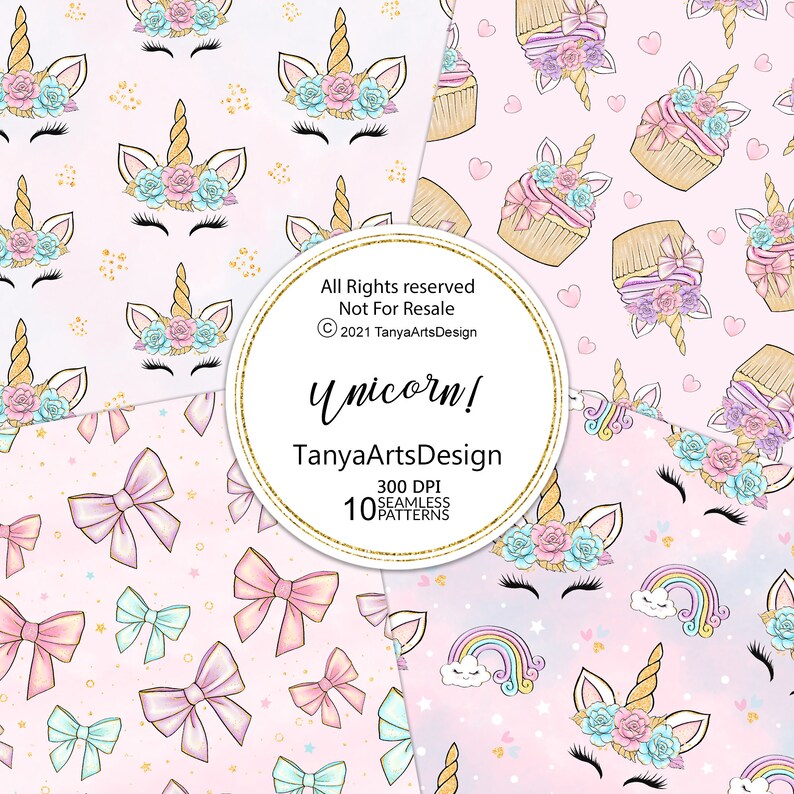 Unicorn Digital Paper Rainbow Seamless Patterns Unicorn Head - Etsy