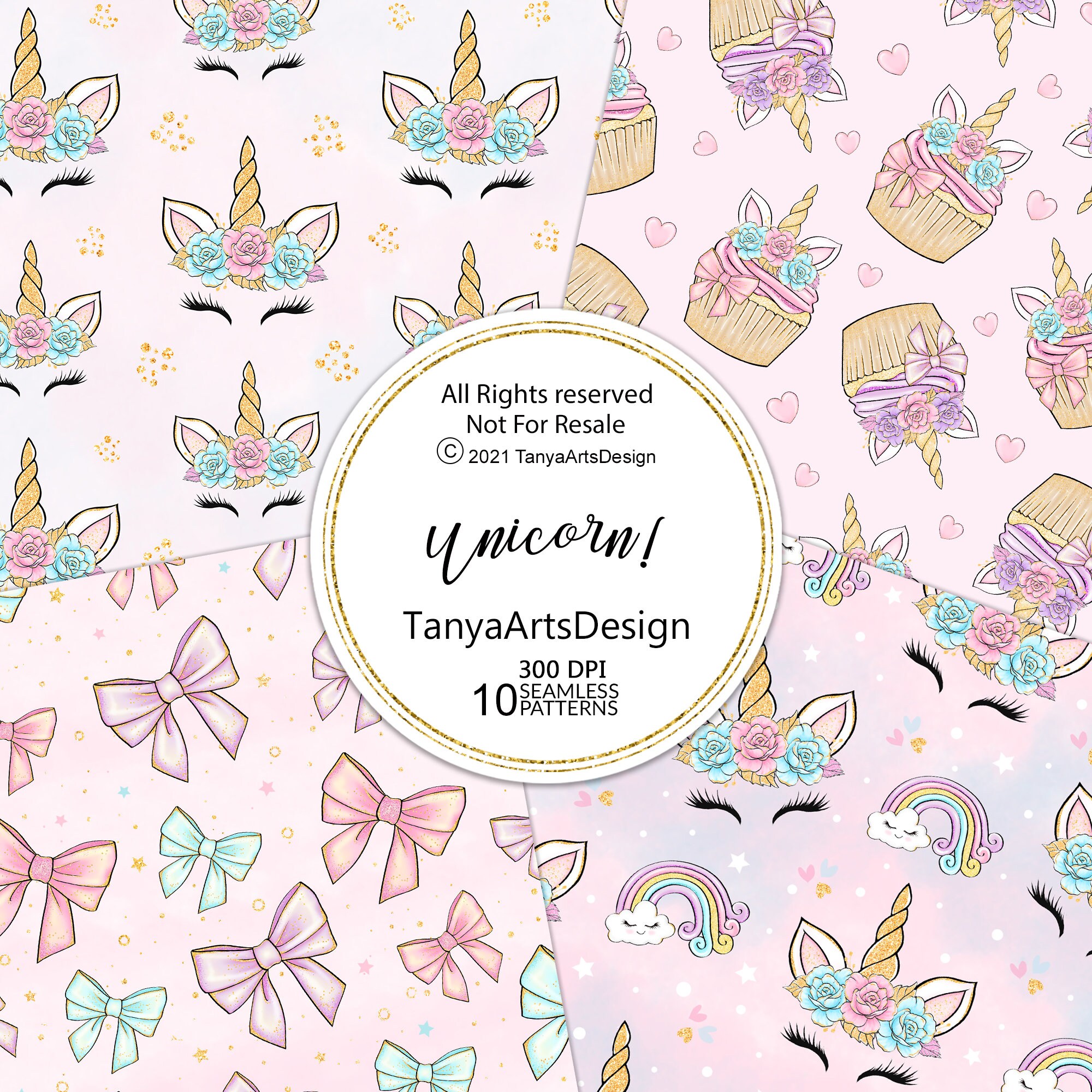 Unicorn Digital Paper Rainbow Seamless Patterns Unicorn Head - Etsy