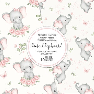 Pink Elephant Digital Paper, Watercolor Elephant Seamless, Nursery Baby ...