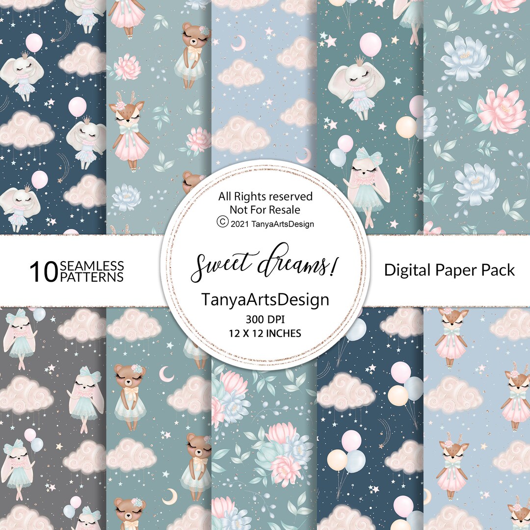 Sweet Dreams Digital Paper Pack, Baby Girl Digital Paper Pattern ...