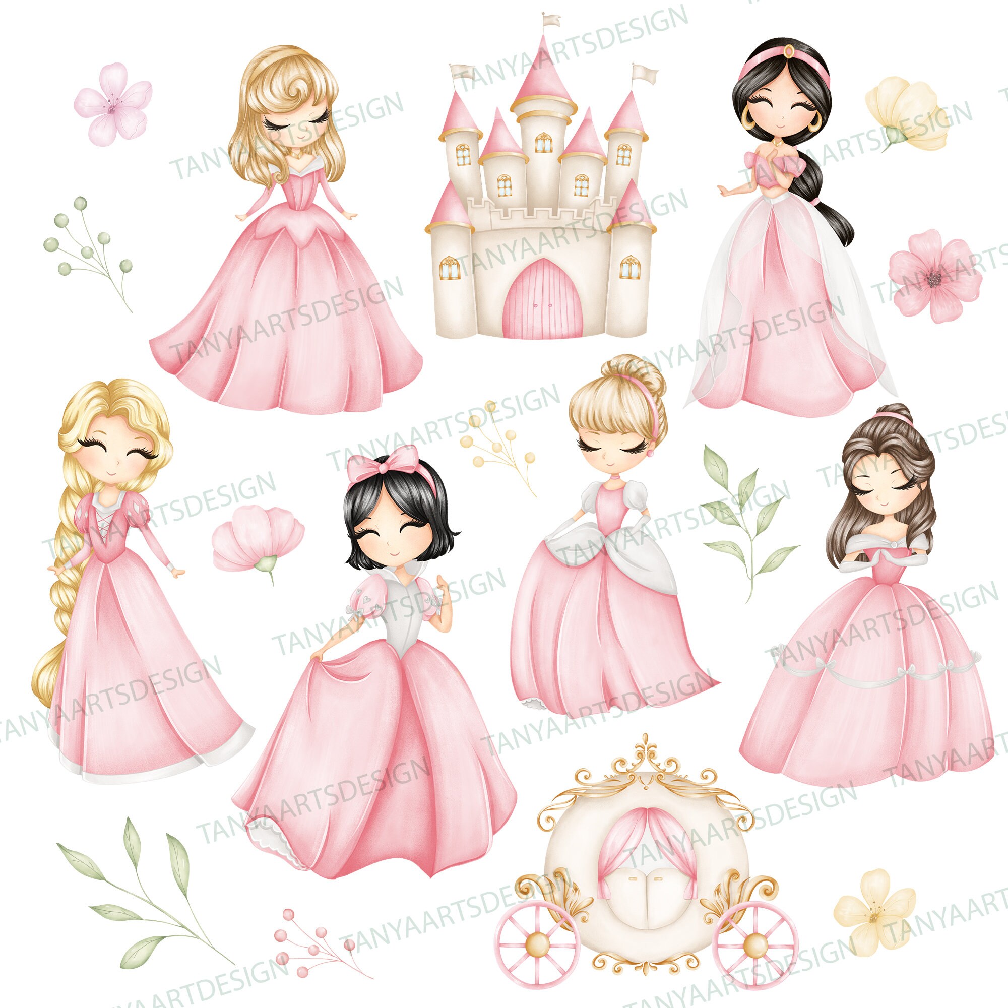 Princess Girl Clipart Cute Princess Clipart Watercolor - Etsy UK
