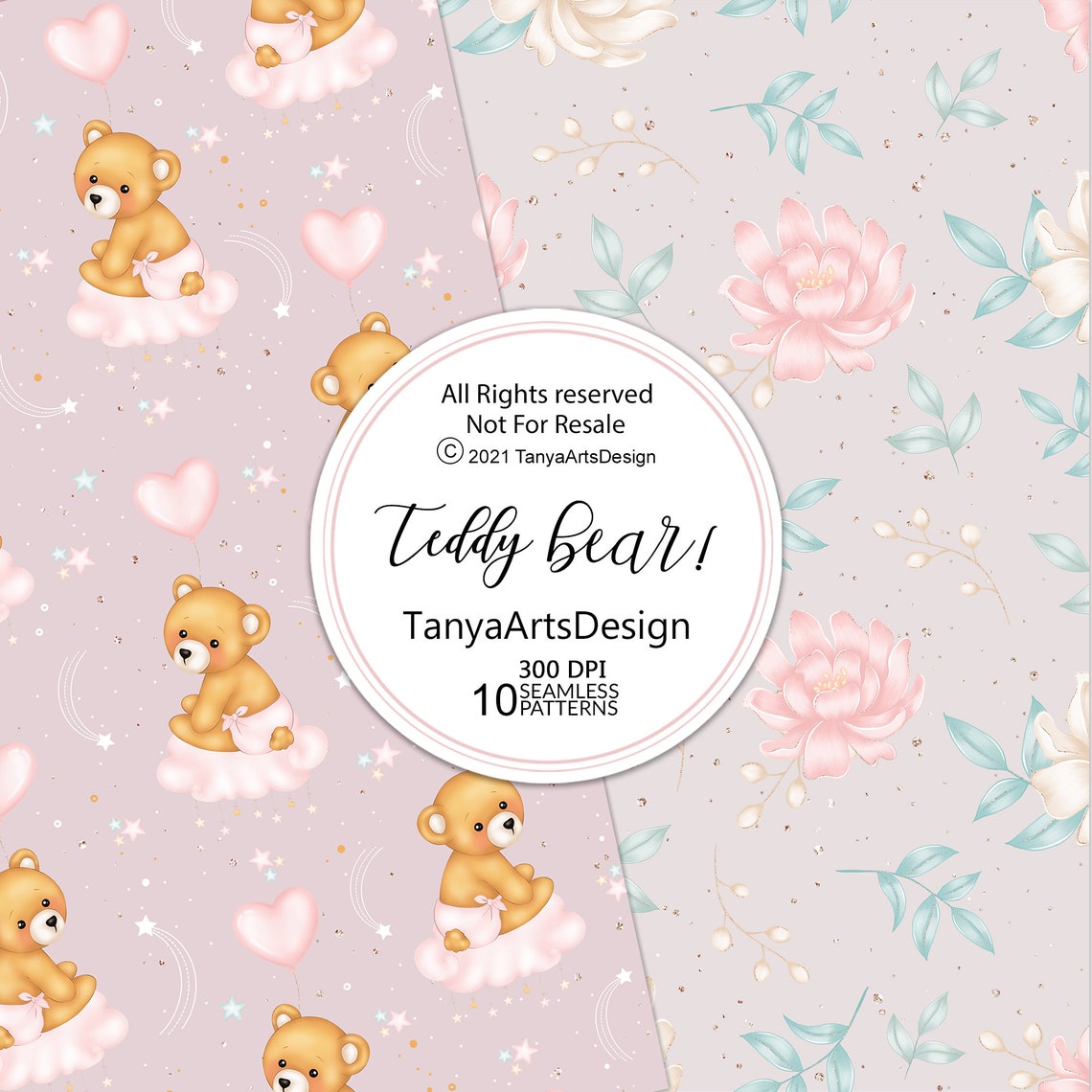 Teddy Bear Digital Paper Set Baby Girl Digital Paper Baby | Etsy