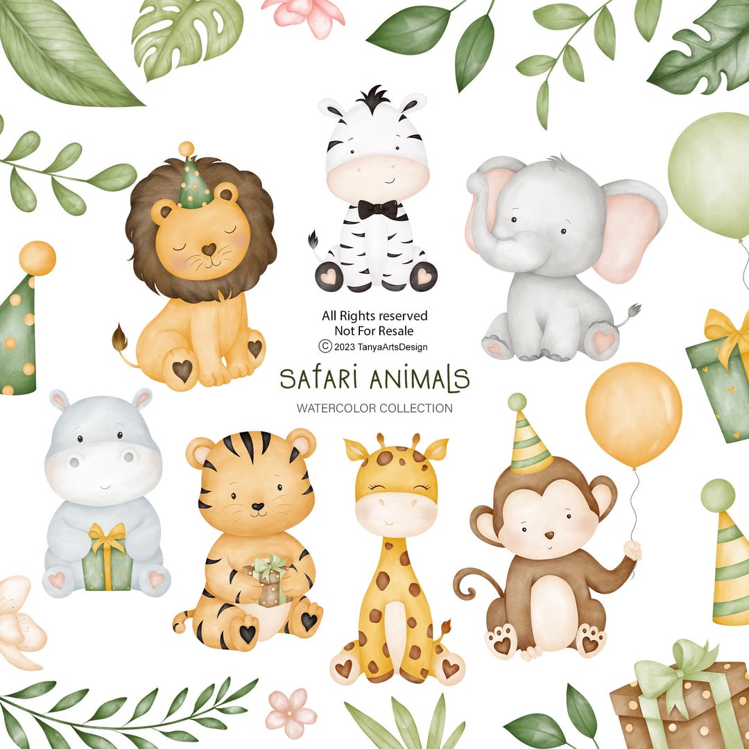 Watercolor Safari Animals Clipart Cute Baby Safari Animals - Etsy