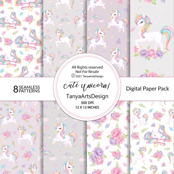 Unicorn Digital Paper Watercolor Unicorn Seamless Pastel - Etsy