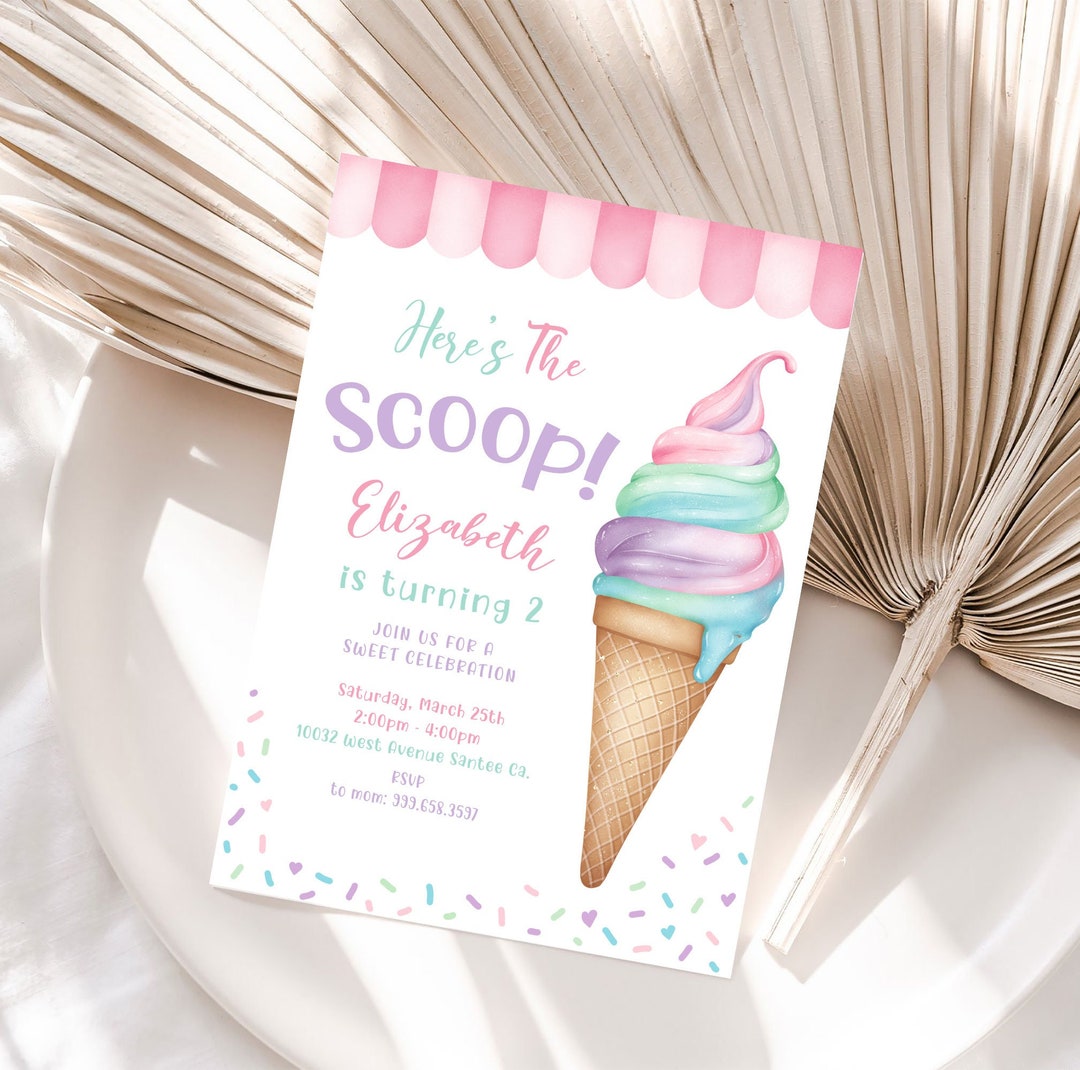 Editable Ice Cream Birthday Invitation Template, Sweet Birthday Party ...