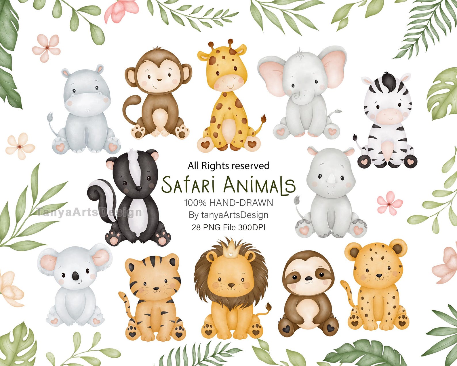 Watercolor Safari Animals Clipart, Baby Safari Animals Jungle Clipart ...