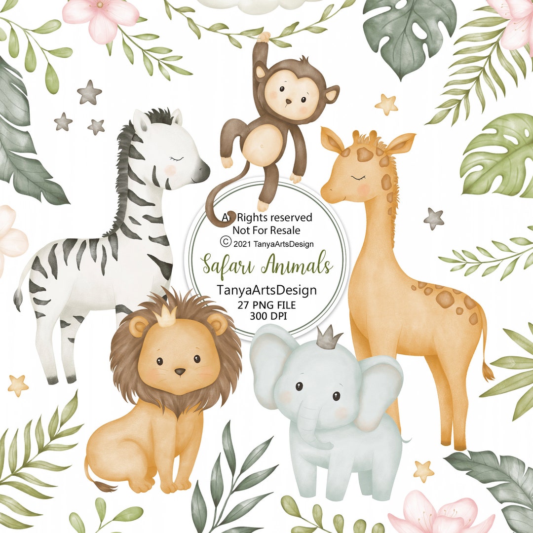 Watercolor Safari Animals Clipart, Cute Safari Animals Clipart PNG ...