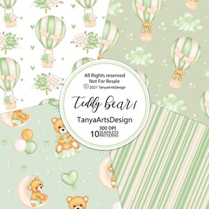 Teddy Bear Digital Paper Set, Baby Boy Digital Paper, Baby Shower Boy ...
