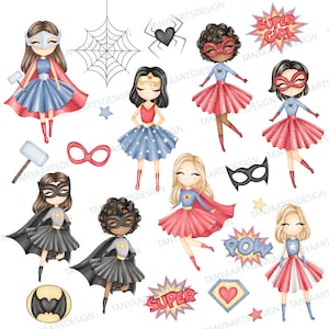 Super Girl Clipart, Cute Superhero Girl Clipart, Watercolor Super Hero ...
