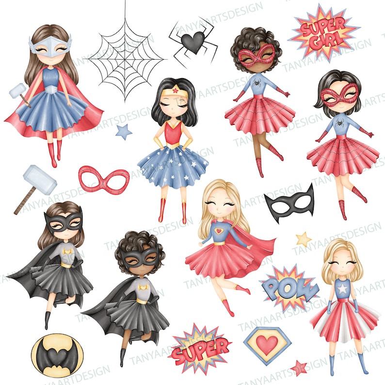 Super Girl Clipart Cute Superhero Girl Clipart Watercolor - Etsy