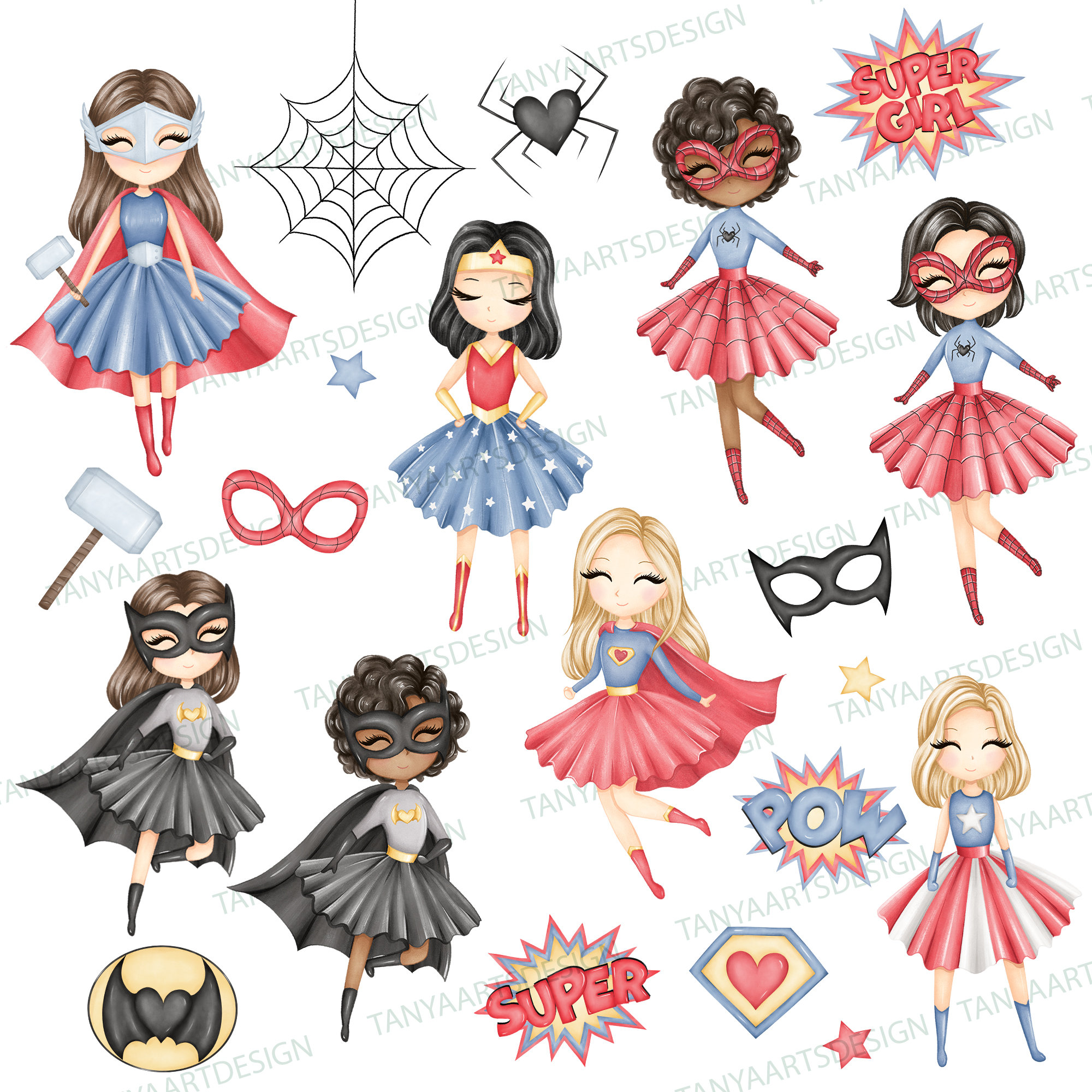 Super Girl Clipart Cute Superhero Girl Clipart Watercolor - Etsy