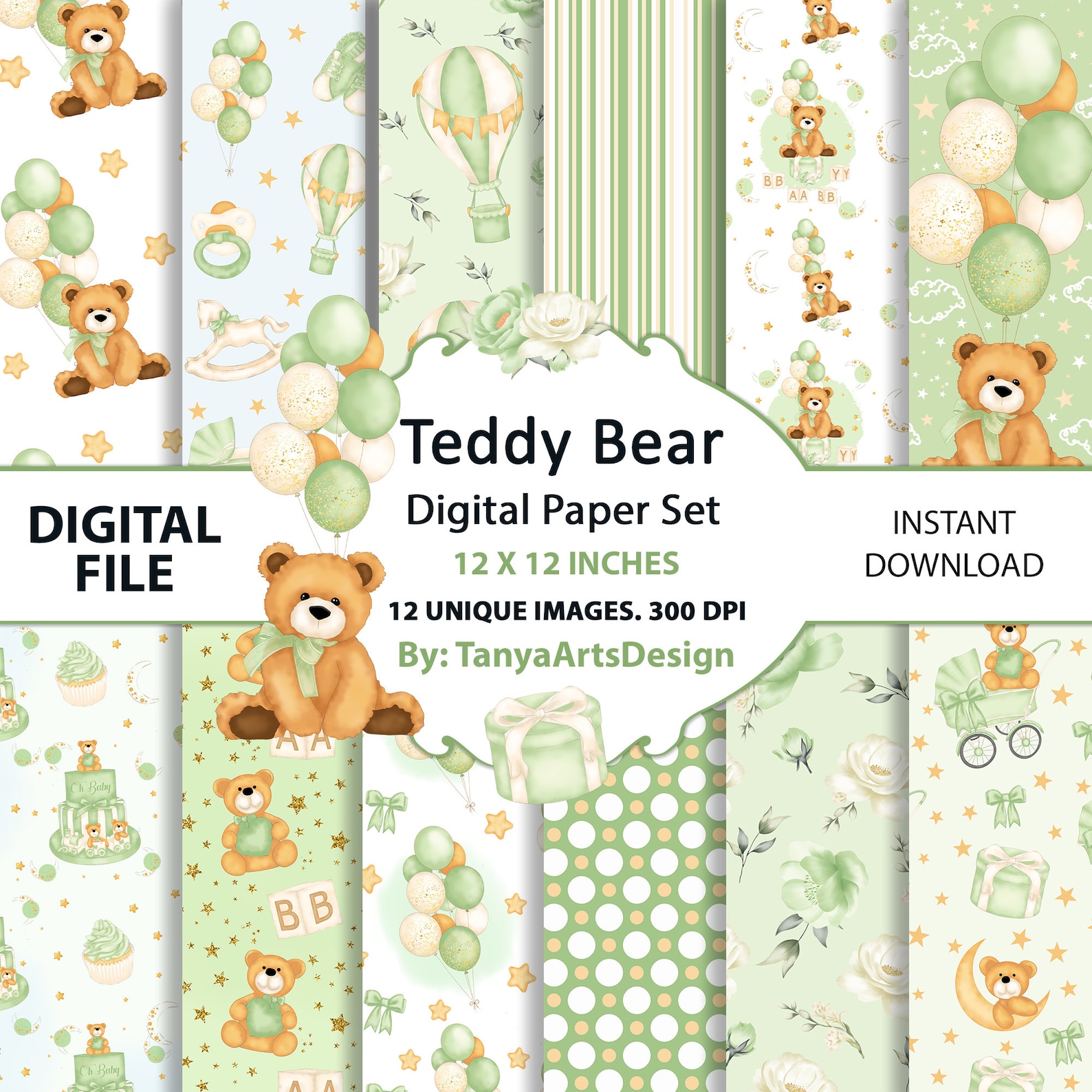 Teddy Bear Digital Paper Set Baby Boy Digital Paper Baby - Etsy