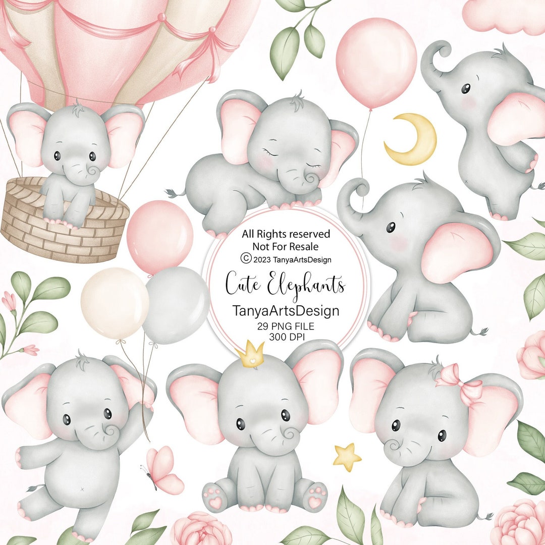 Elephant Clipart Watercolor Baby Elephants Illustration Cute - Etsy