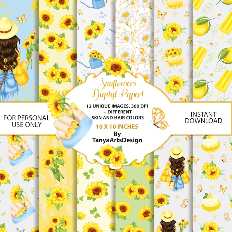 Sunflowers Digital Paper Sunflowers Digital Pack Spring - Etsy