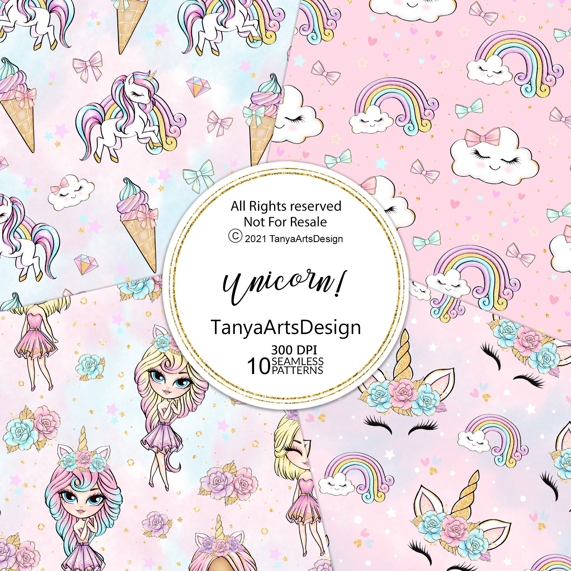 Unicorn Digital Paper Rainbow Seamless Patterns Unicorn Head - Etsy