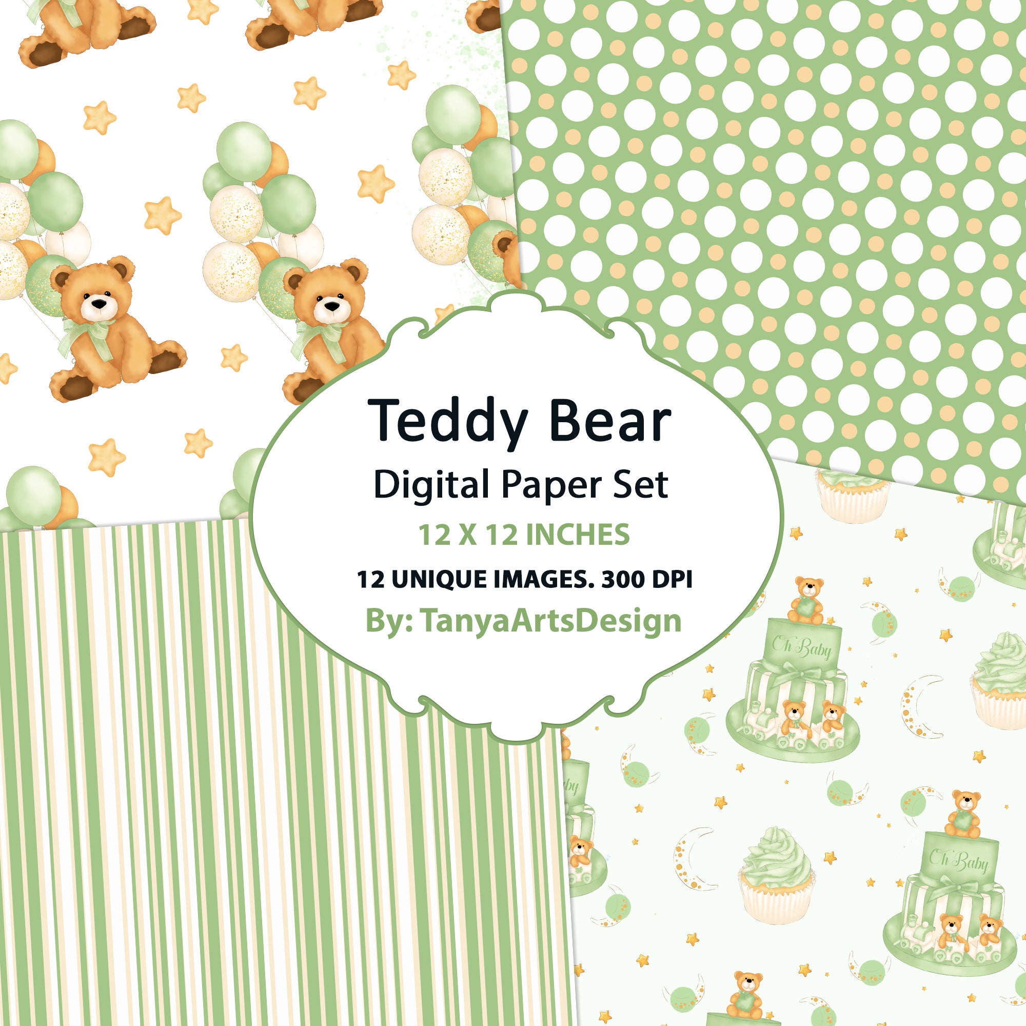 Teddy Bear Digital Paper Set Baby Boy Digital Paper Baby - Etsy