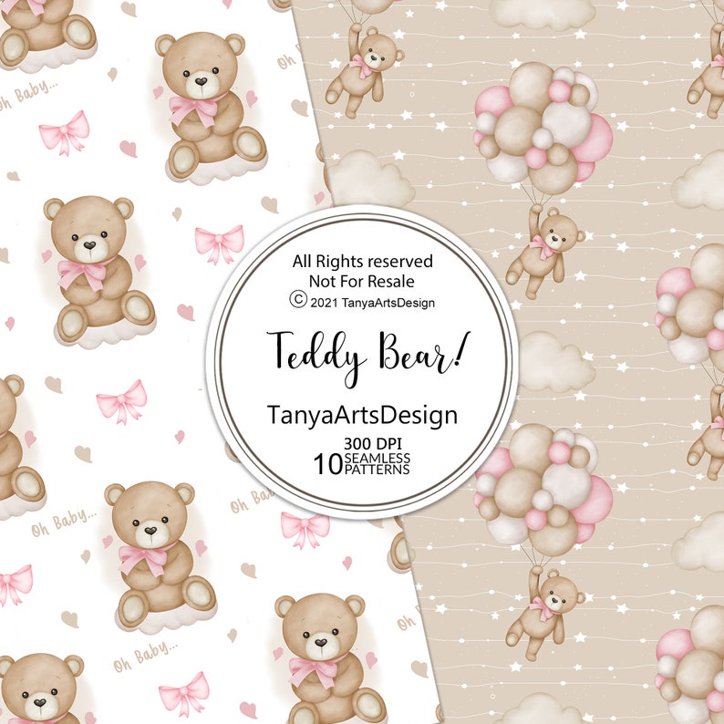 Pink Teddy Bear Digital Paper Watercolor Teddy Bear Seamless - Etsy