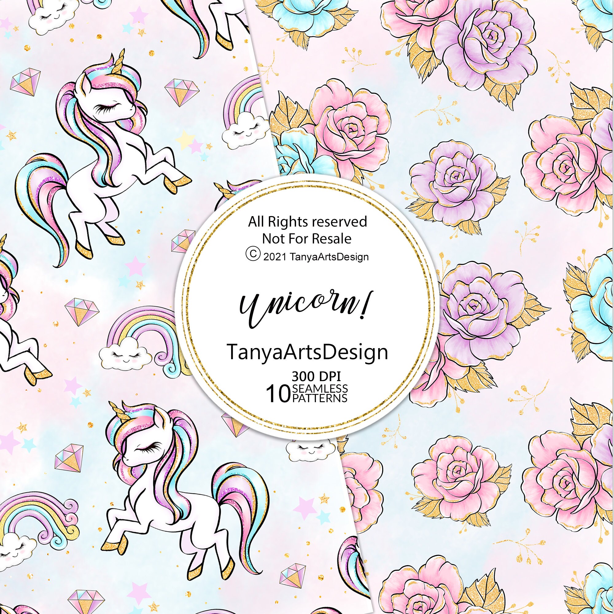 Unicorn Digital Paper Rainbow Seamless Patterns Unicorn Head - Etsy