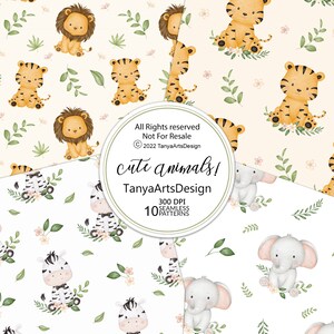 Watercolor Safari Animals Digital Paper, Jungle Pattern (digital ...