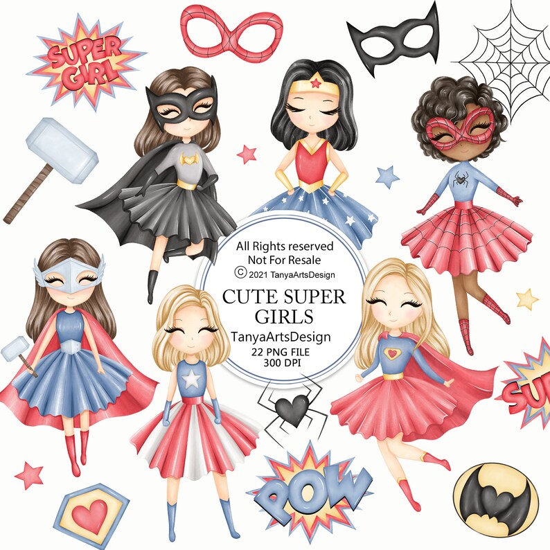 Super Girl Clipart Cute Superhero Girl Clipart Watercolor - Etsy