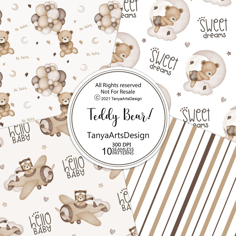 Boho Teddy Bear Digital Paper Watercolor Teddy Bear Seamless - Etsy