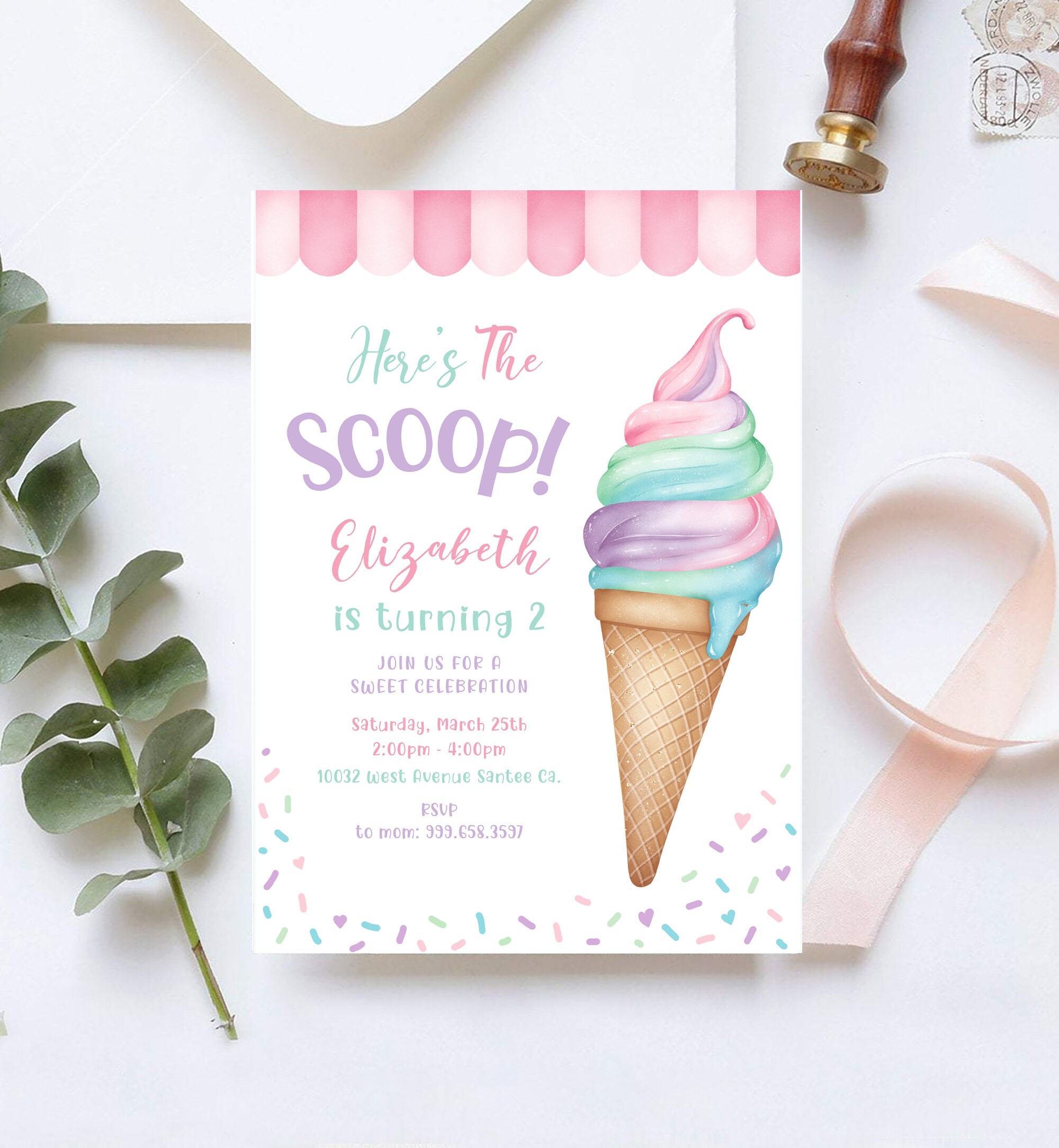 Editable Ice Cream Birthday Invitation Template, Sweet Birthday Party ...