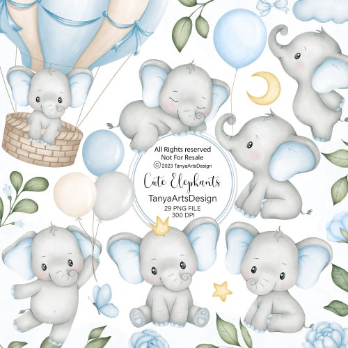 Cute Elephant Clipart Watercolor Baby Girl Elephant - Etsy