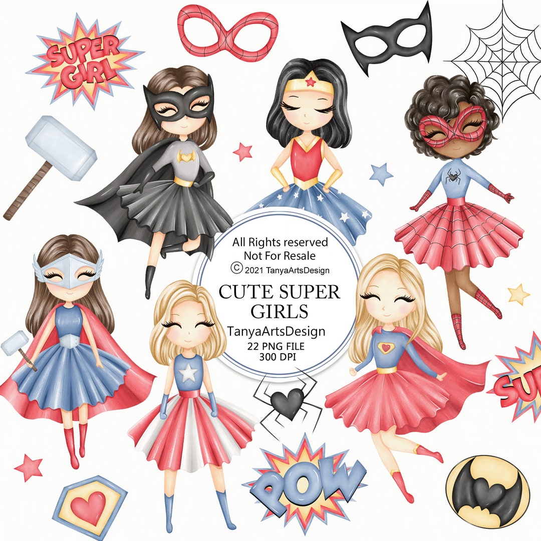 Super Girl Clipart, Cute Superhero Girl Clipart, Watercolor Super Hero ...