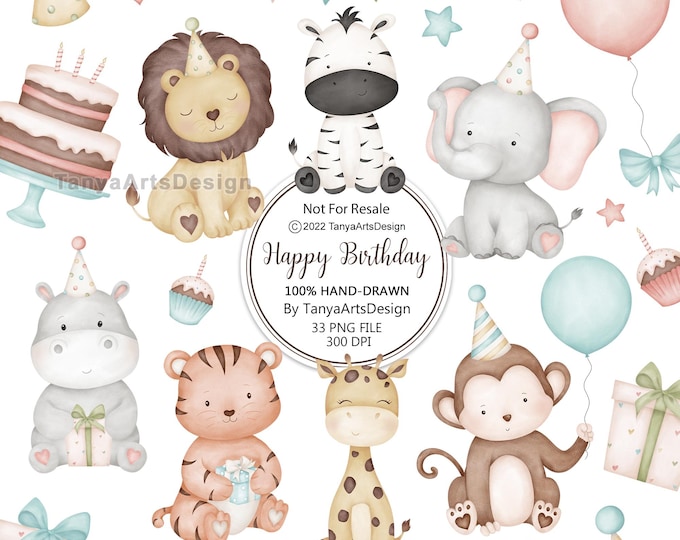 Safari Baby Animals PNG Bundle - Watercolor Cute Jungle Clipart, Baby ...