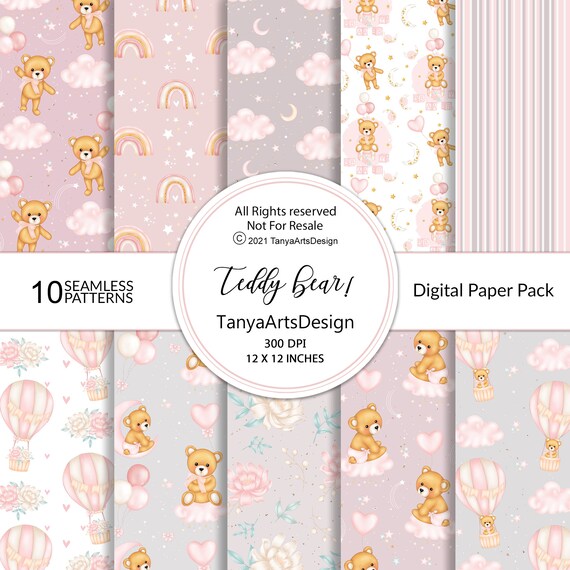 Teddy Bear Digital Paper Set Baby Girl Digital Paper Baby | Etsy