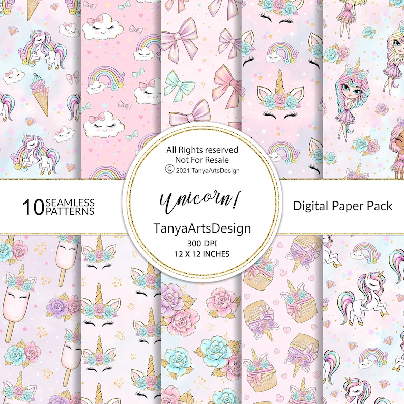 Unicorn Digital Paper Rainbow Seamless Patterns Unicorn Head - Etsy