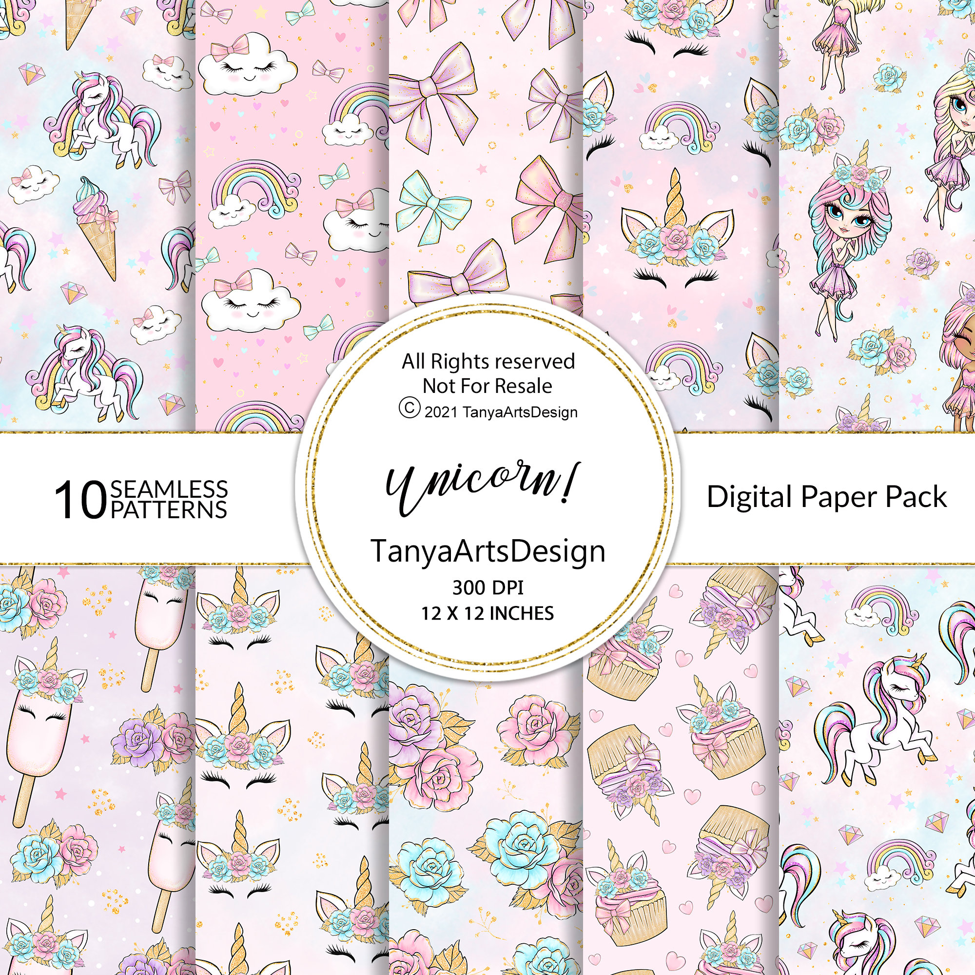 Unicorn Digital Paper Rainbow Seamless Patterns Unicorn Head - Etsy