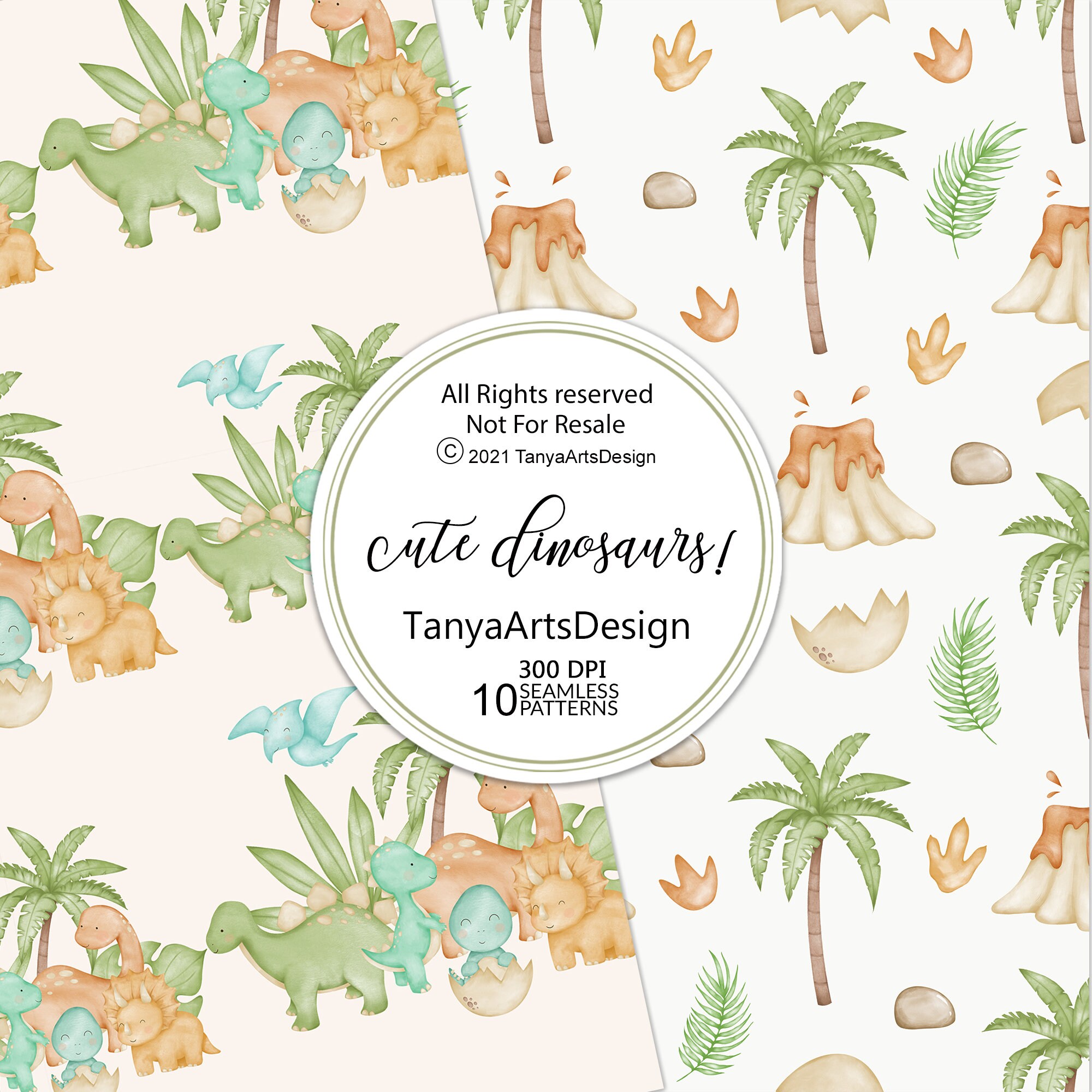 Watercolor Dinosaurs Digital Paper Set Dinosaur Boho - Etsy