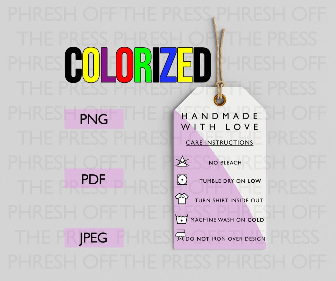 Washing Instructions Colorized Digital, Shirt Care Instructions Card ...