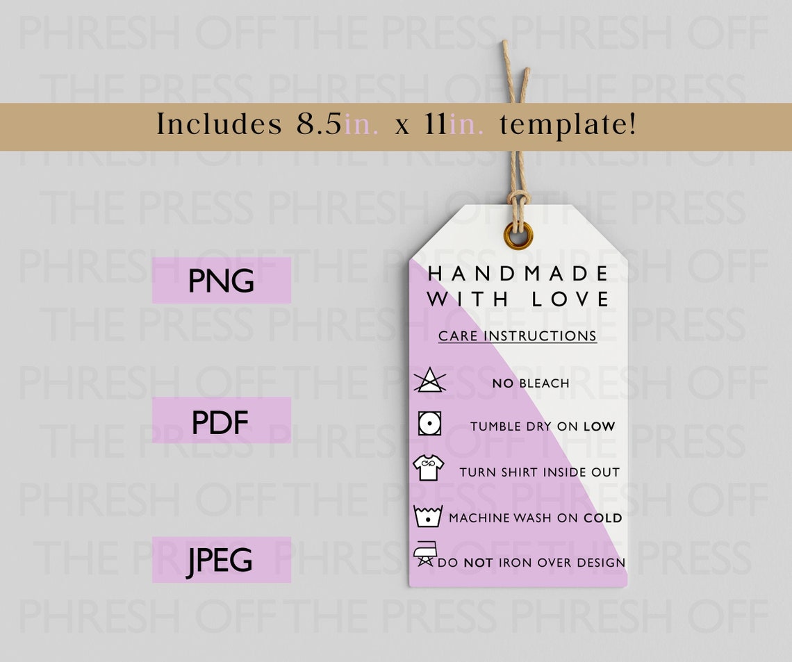 Washing Instructions Digital, Shirt Care Instructions Card, Printable ...