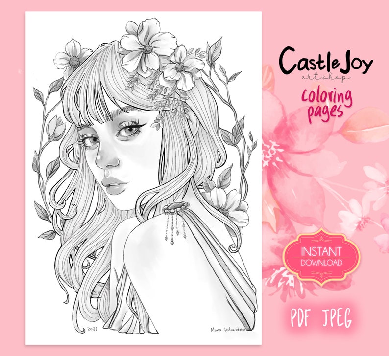 Vera Grayscale Coloring Page Instant Download Printable - Etsy