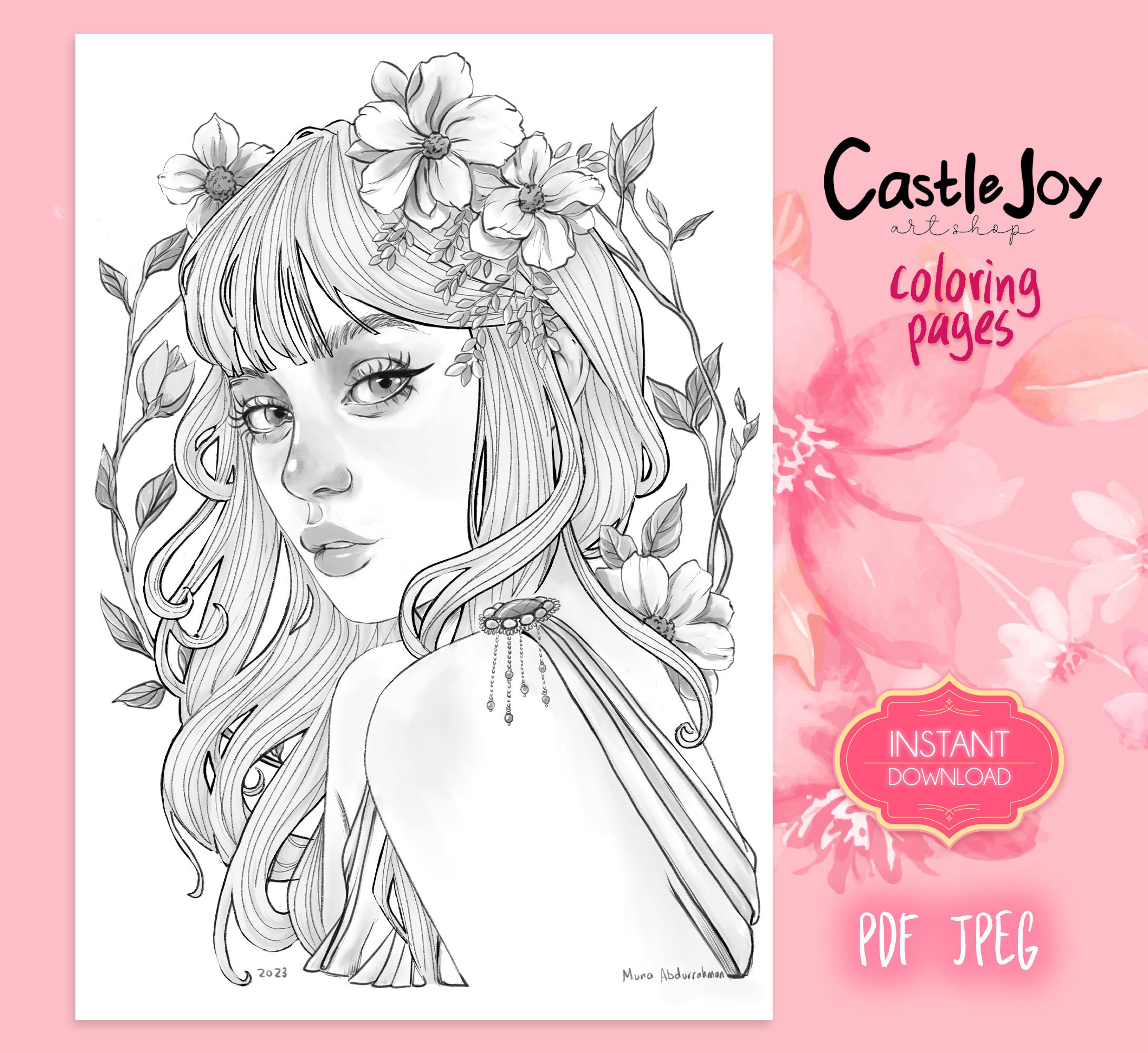 Vera Grayscale Coloring Page Instant Download Printable - Etsy