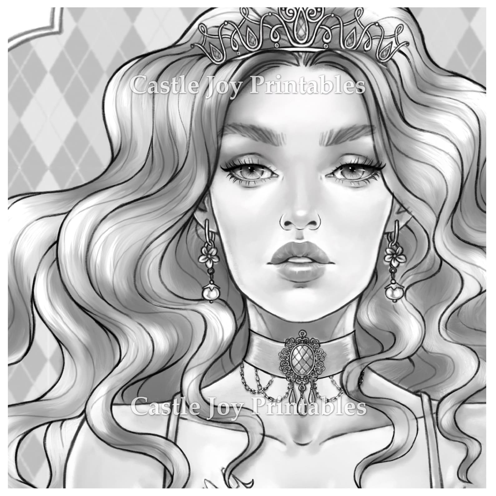 Grayscale Adults Coloring Page Tiara Dark and Light Instant - Etsy