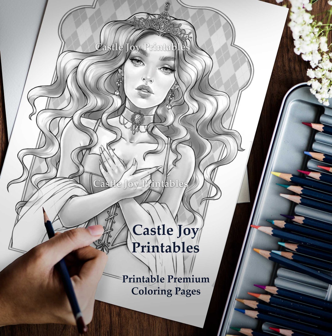 Grayscale Adults Coloring Page- Tiara- Dark and Light Instant Download ...