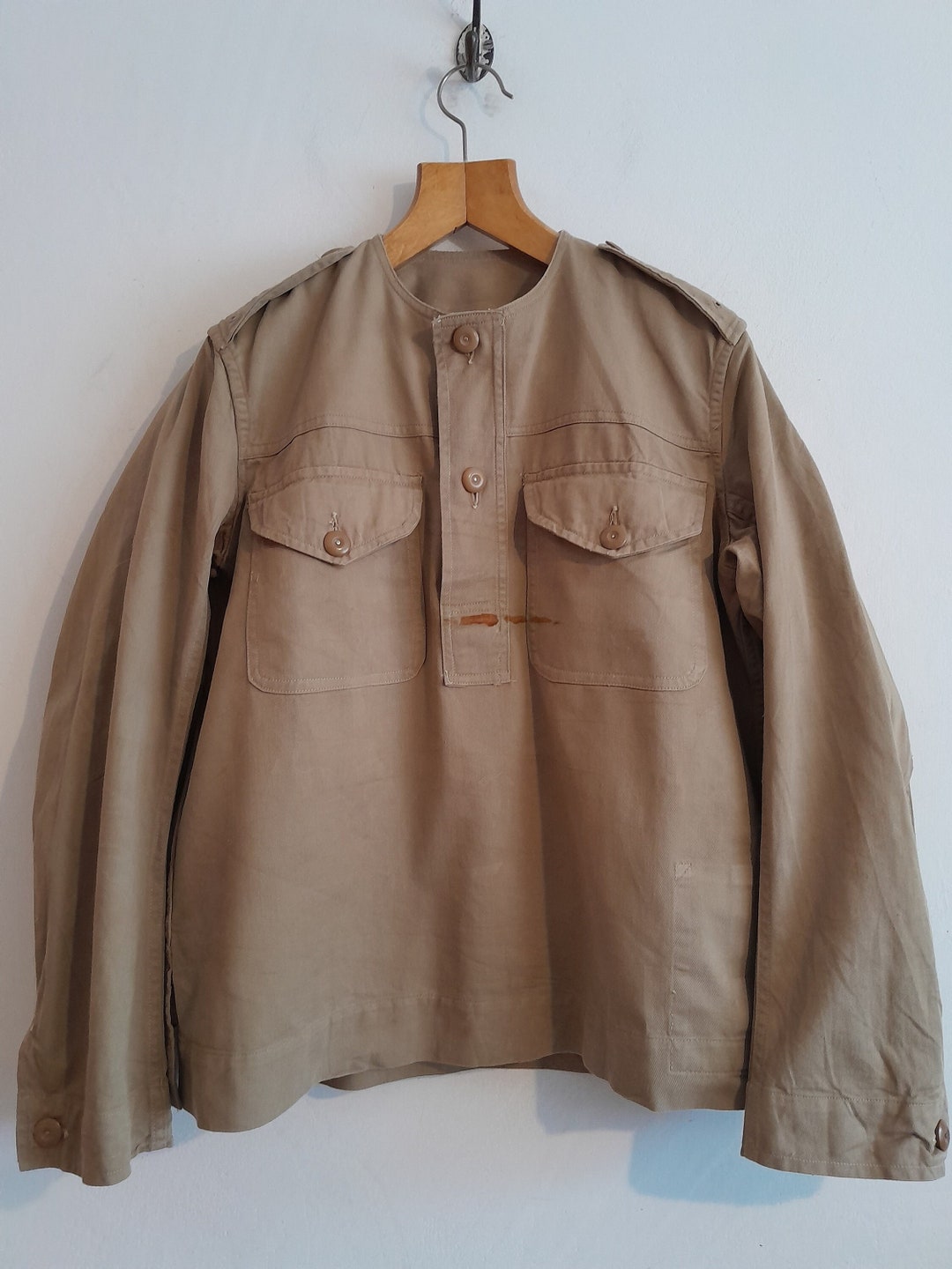 Vintage 1940s British Army Smock WW2 40s Khaki Cotton Drill Military ...