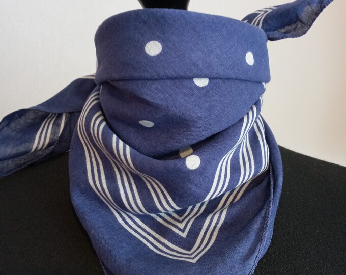 Vintage Bandana Blue White Spotted Spots Dotted Dots Cotton Scarf ...