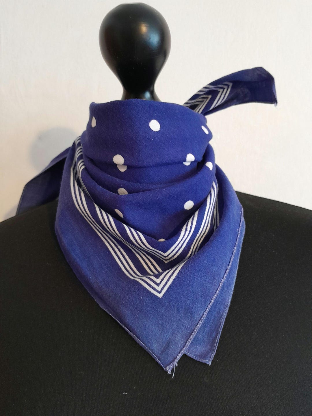 Vintage Bandana Blue White Spots Spotted Dotted Polka Dots Selvedge ...