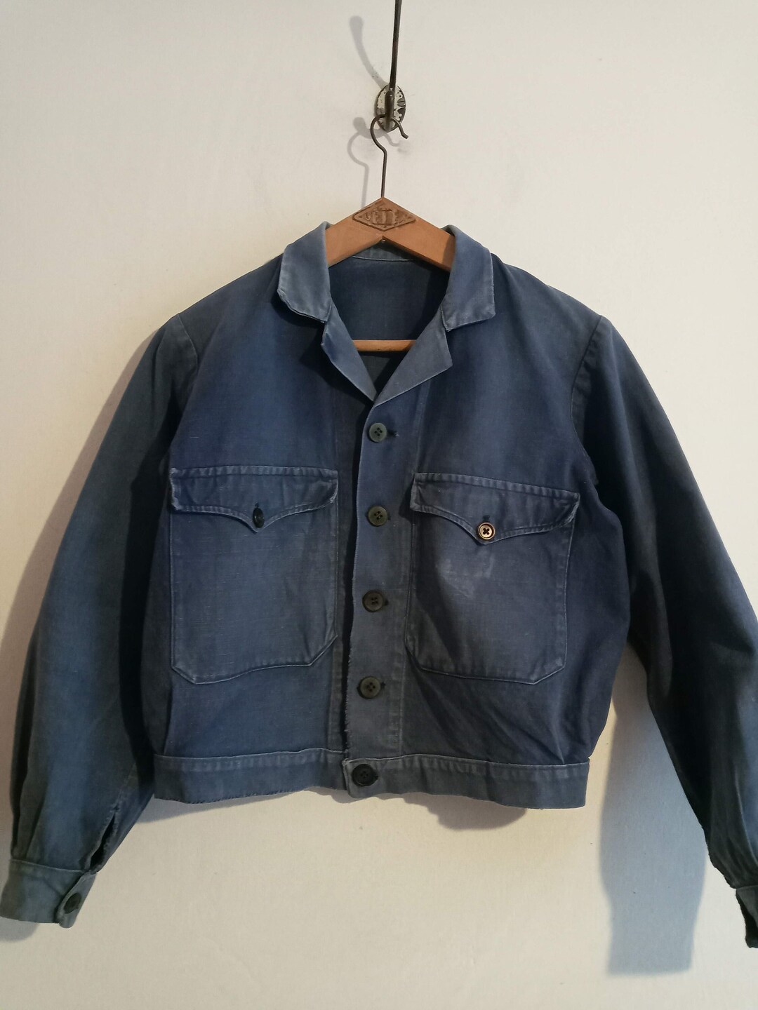 Vintage 1940s French Chore Jacket Cyclist Faded Indigo 40s Work ...