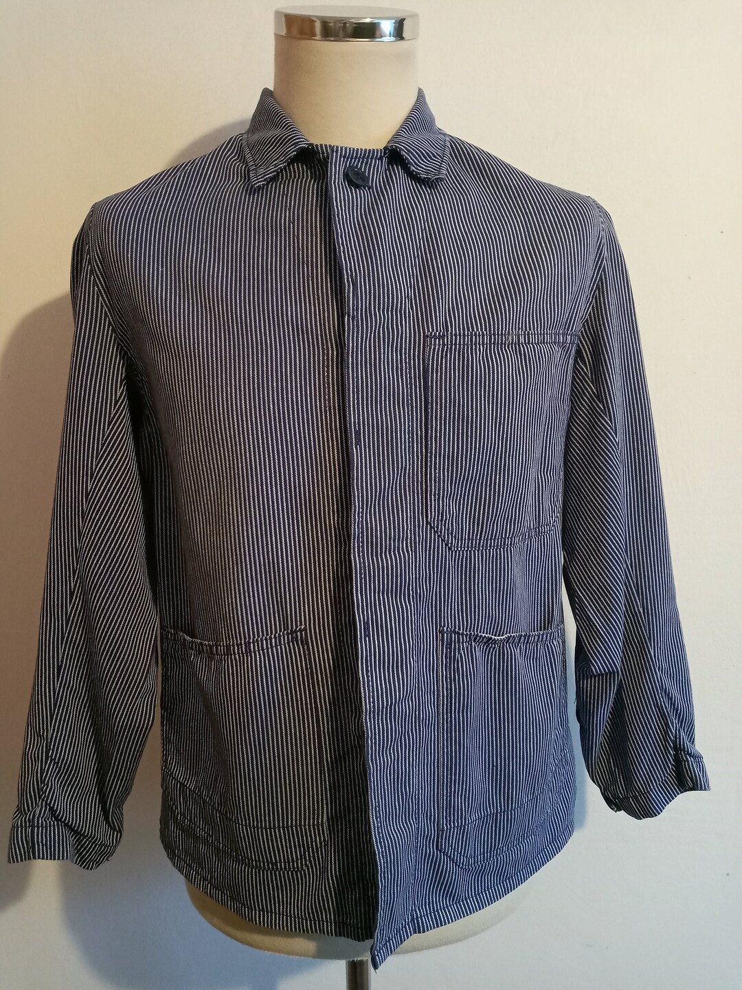 Vintage Hickory Striped Chore Jacket European Workwear Striped Cotton ...