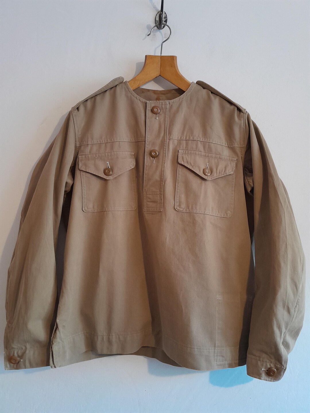 Vintage 1940s British Army Smock WW2 40s Workwear Khaki Cotton Drill ...